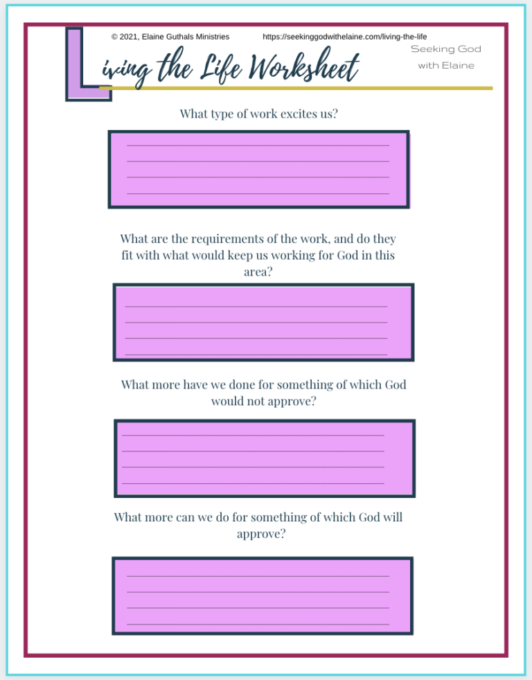 Living the Life Worksheet - Seeking God with Elaine